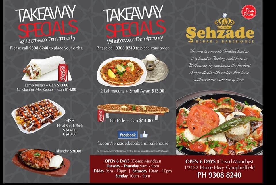 Menu at Sehzade Kebab And Bakehouse restaurant, Somerton