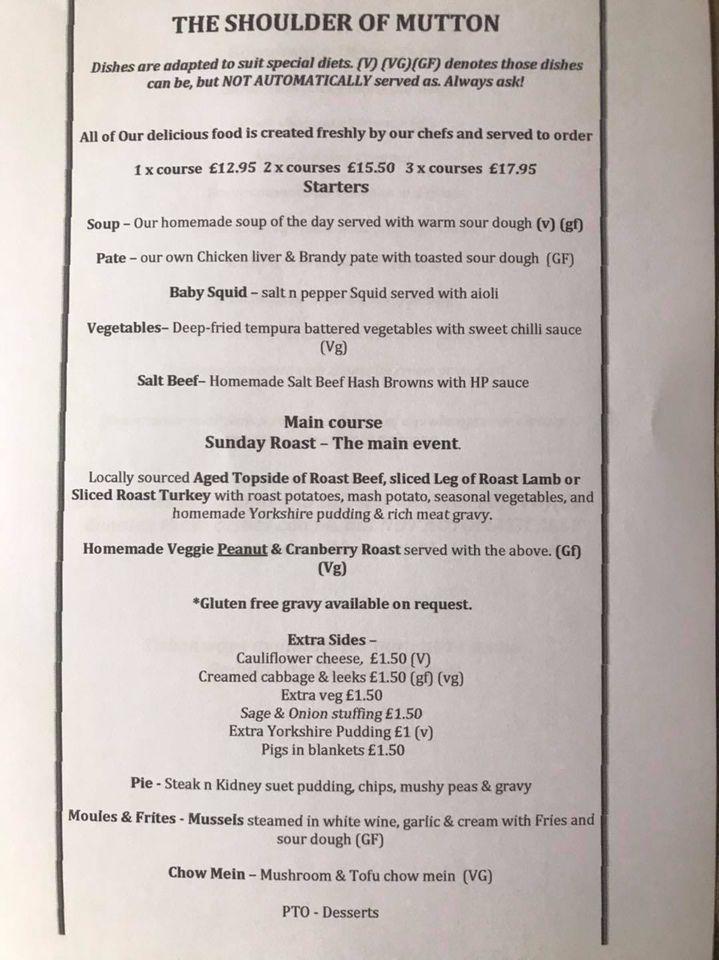 Menu at Shoulder Of Mutton Inn pub & bar, Hebden Bridge, Bridge Gate