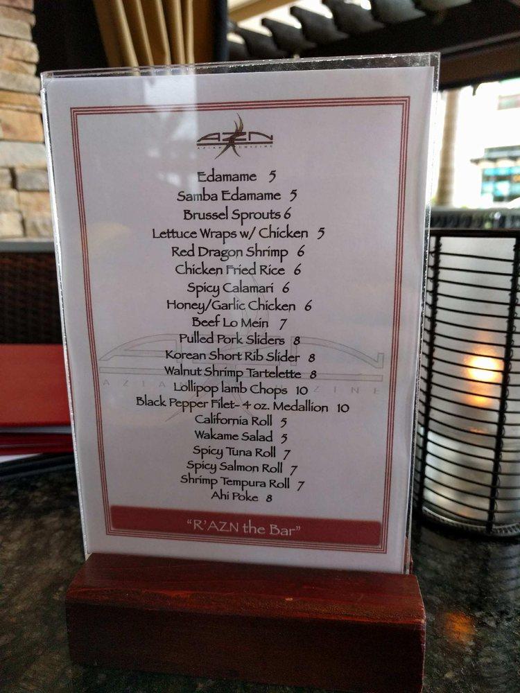 Menu at AZN Azian Cuizine restaurant, Naples