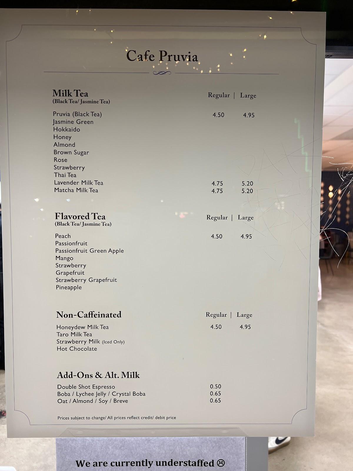 Menu at Cafe Pruvia, Gardena