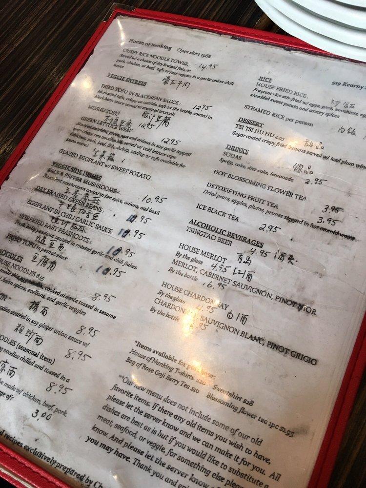 Menu at House of Nanking restaurant, San Francisco