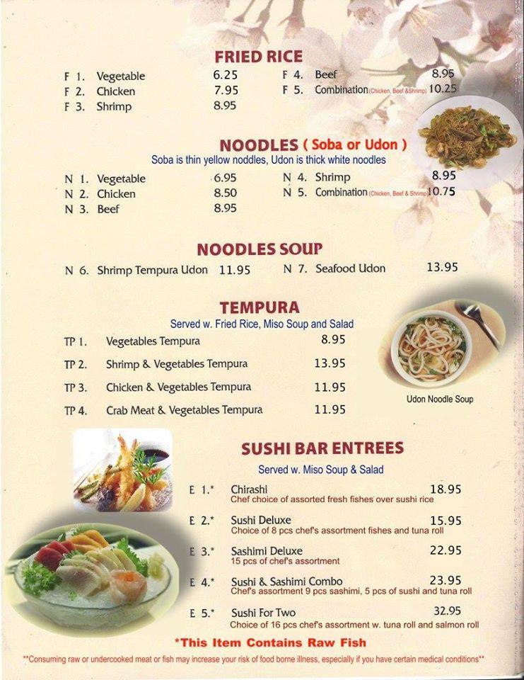 Menu at Little Tokyo restaurant, Natchez, 25 Sergeant Prentiss Dr