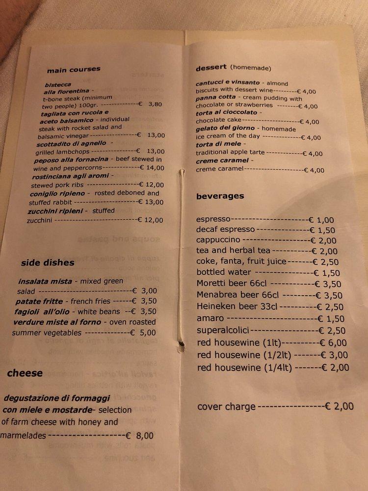 Menu at Osteria Le Panzanelle restaurant, Lucarelli