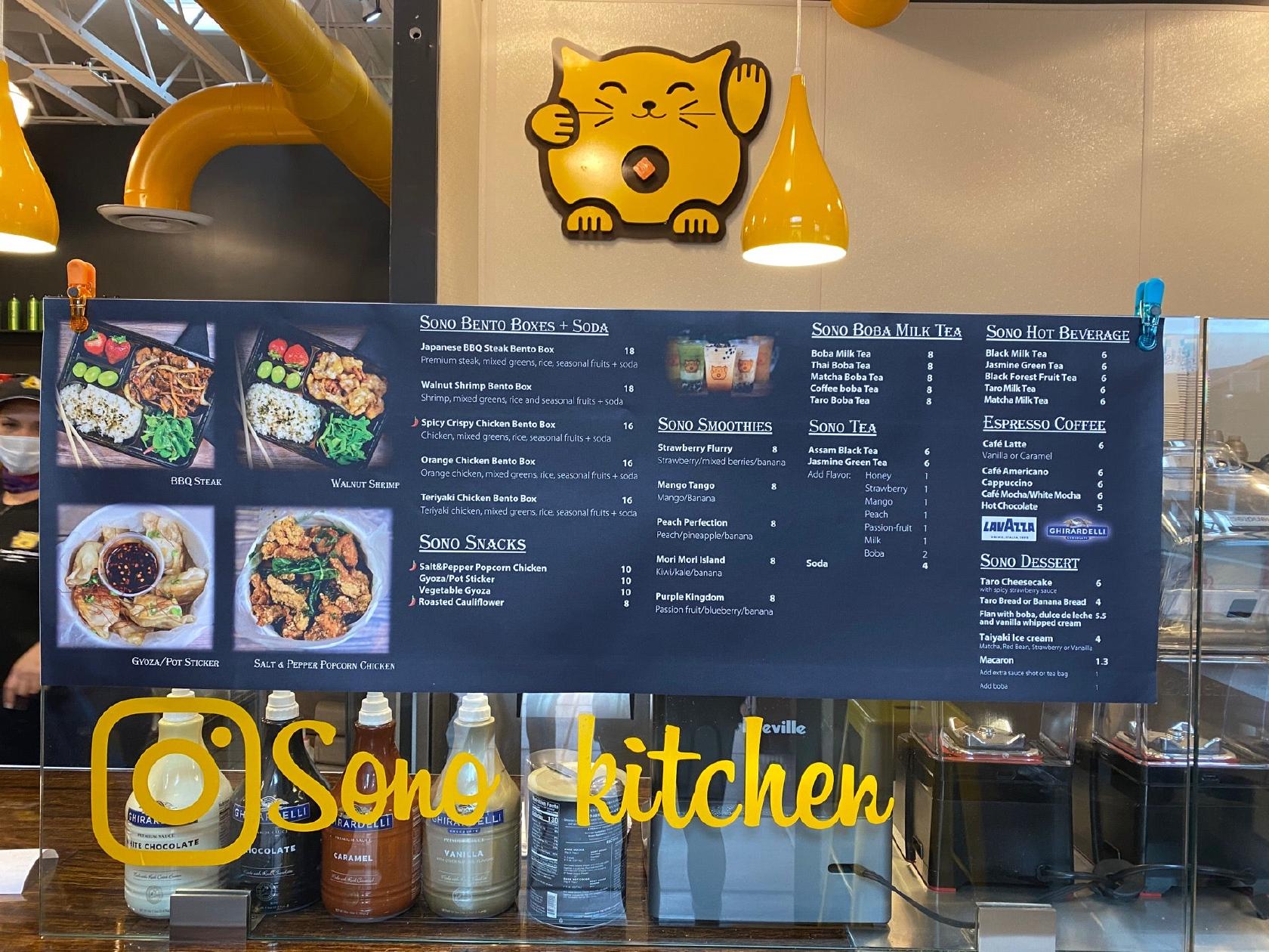 Menu at Sono Kitchen & Boba pub & bar, Sedona