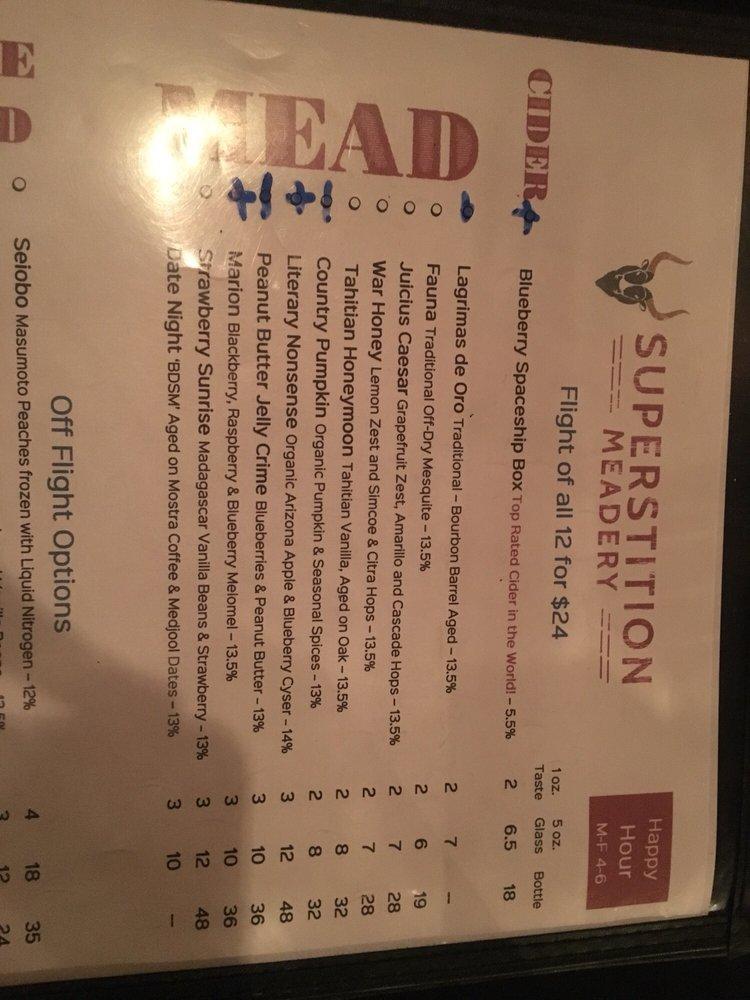 Menu at Superstition Meadery pub & bar, Prescott
