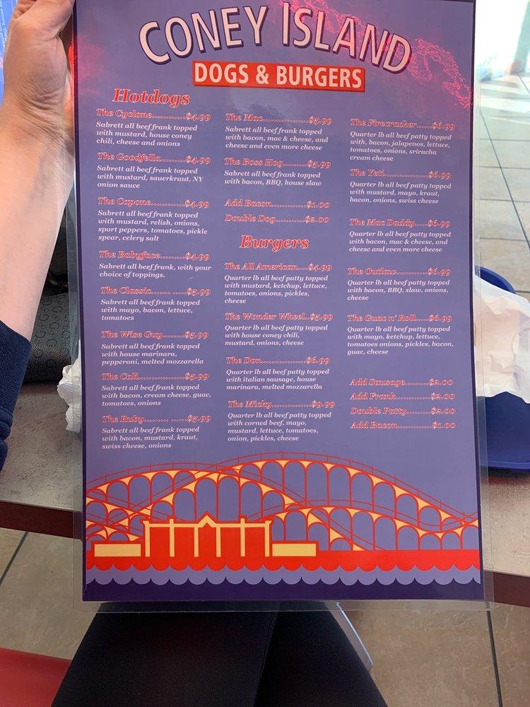 Carta del restaurante Coney Island Dogs and Burgers, Reno