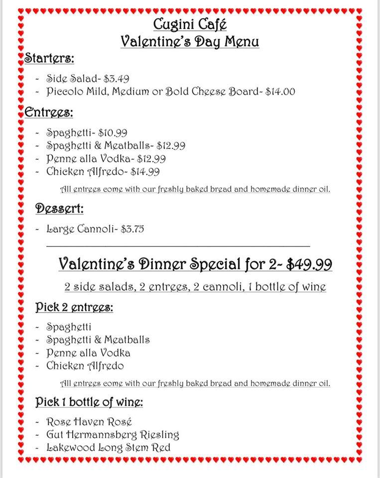 Menu at Cugini Italian Cafe & Market, Corning