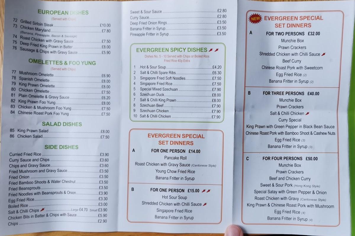 Menu at Evergreen Takeaway fast food, Inverness