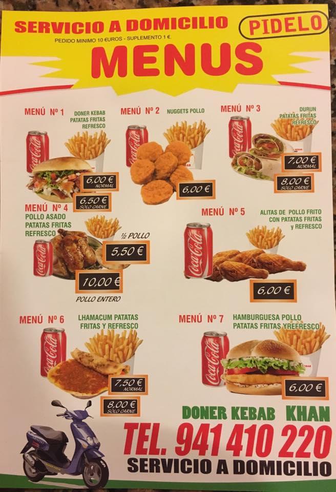 Menu at Khan Doner Kebab restaurant, Nájera