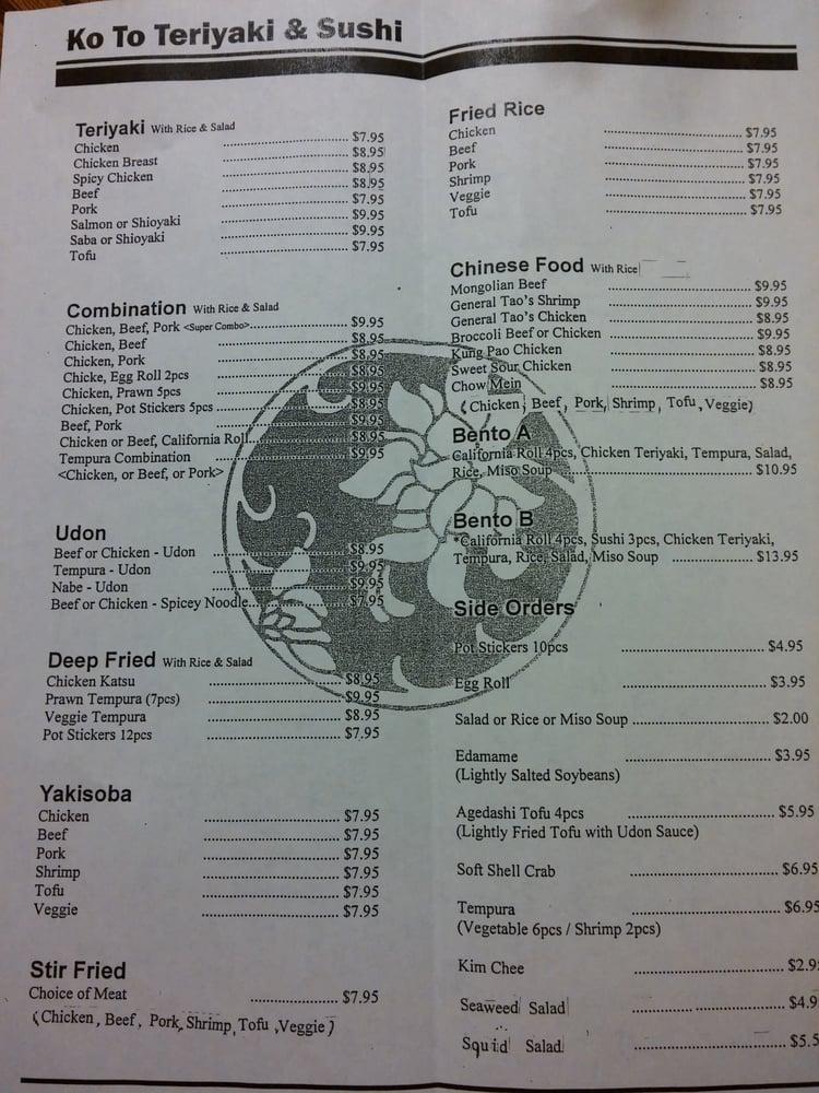 Menu at Koto Teriyaki & Sushi (Sequim, WA) restaurant, Sequim