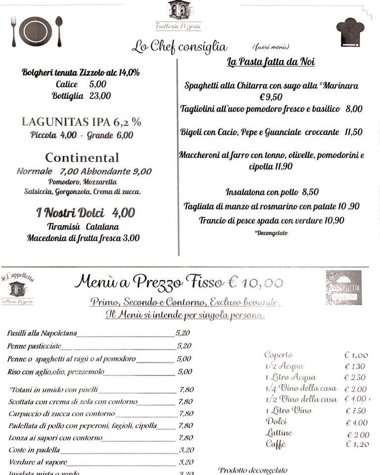 Menu da La Cappelletta pizzeria, Milano, Via Carlo Bertolazzi