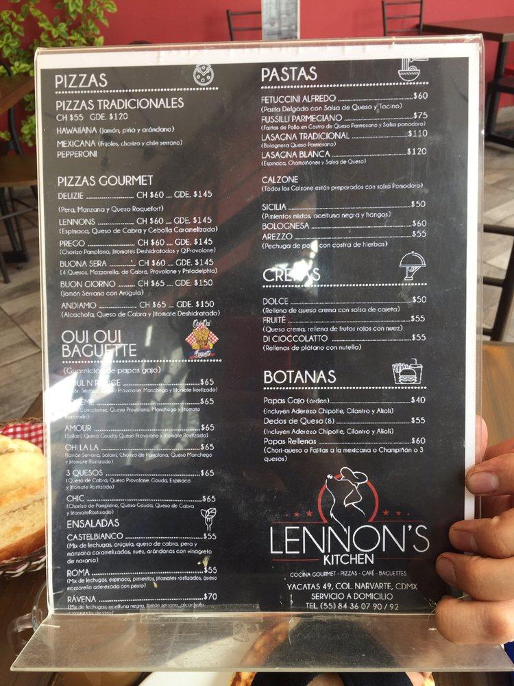 Menu at Lennon's restaurant, Ciudad López Mateos
