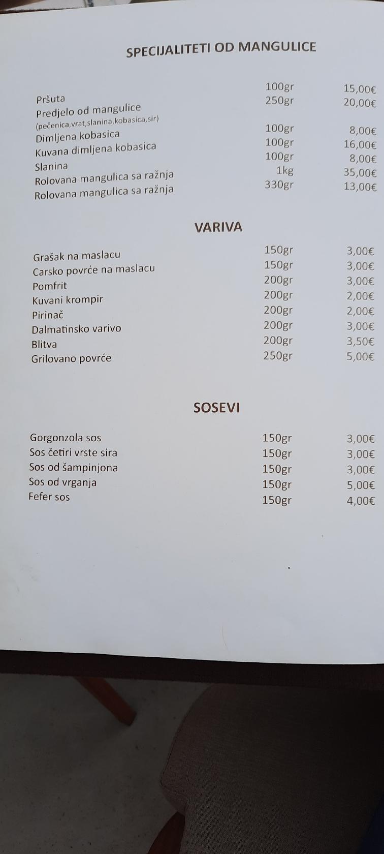 Menu at Национални ресторан Царевић restaurant, Krimovica