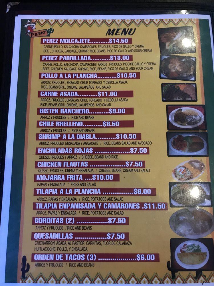 Menu at Perez Restaurant, Fort Worth