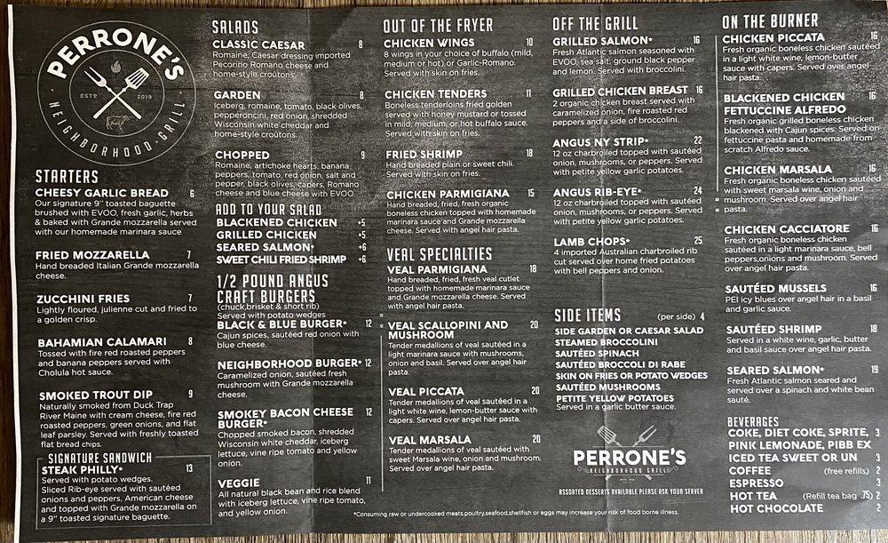 Menu at Neighborhood Grill restaurant, Murphy