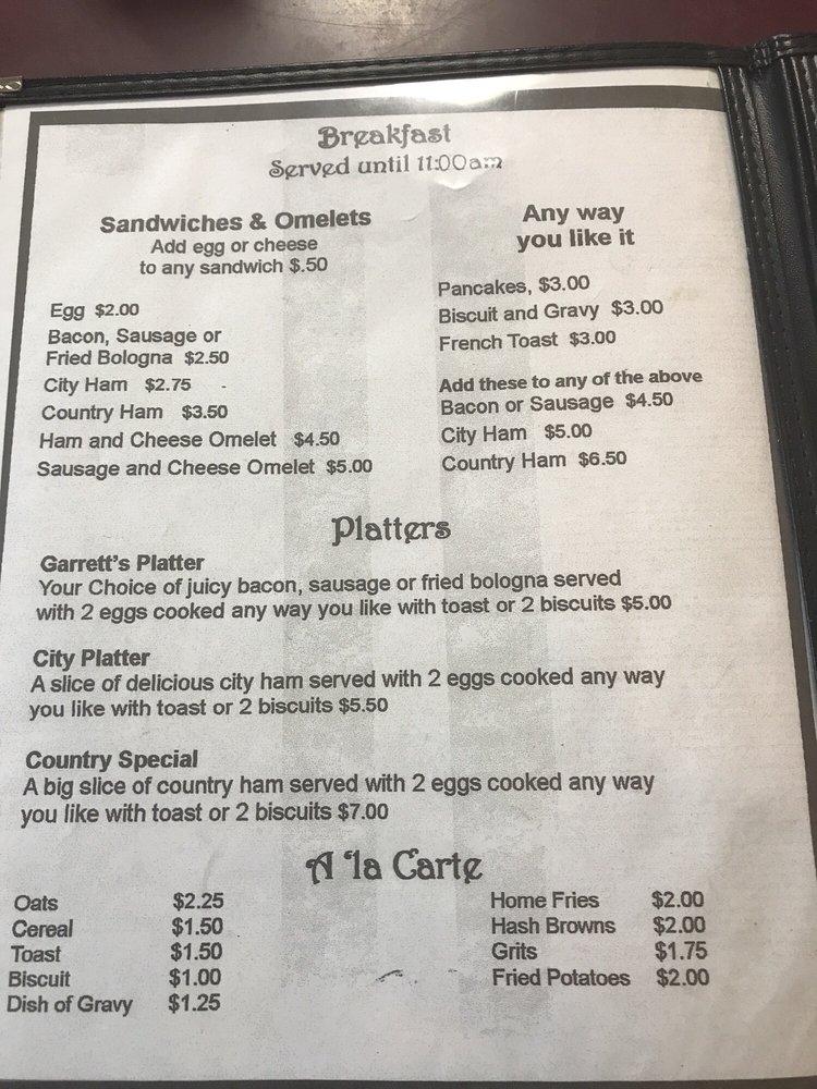 Menu at Pete's Diner restaurant, Bryantsville