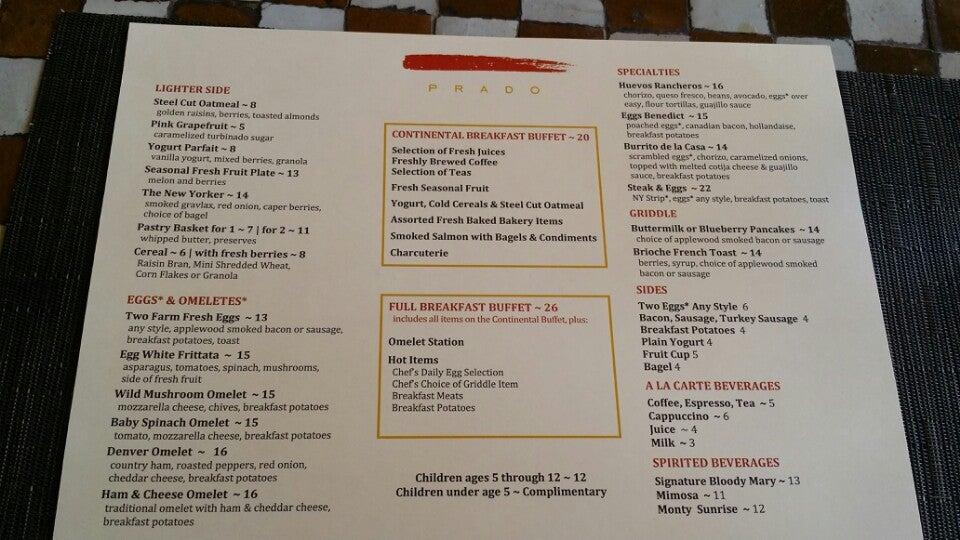 Menu at Prado Restaurant, Paradise Valley