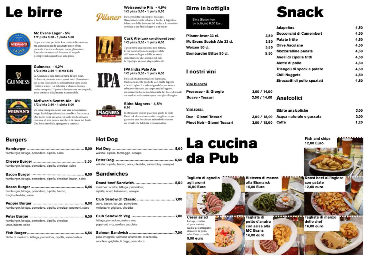Menu at St. Peter's Pub, Vicenza