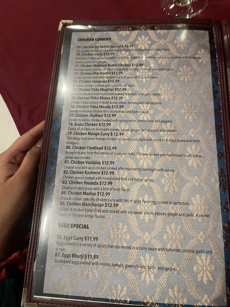 Menu at Taj Mahal Grill restaurant, Kennesaw