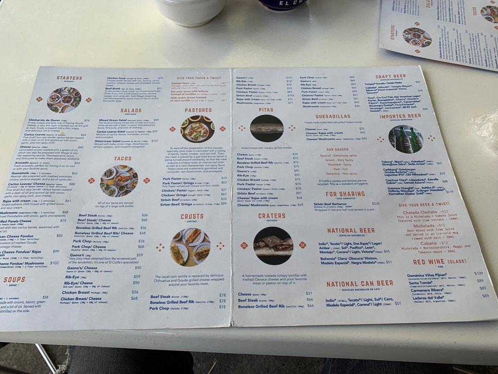 Menu at Taquería El Califa Condesa restaurant, Ciudad López Mateos, Cda ...