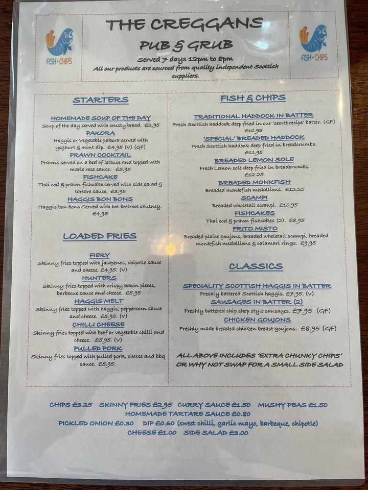 Menu at The Creggans Bar Kilcreggan, Rosneath