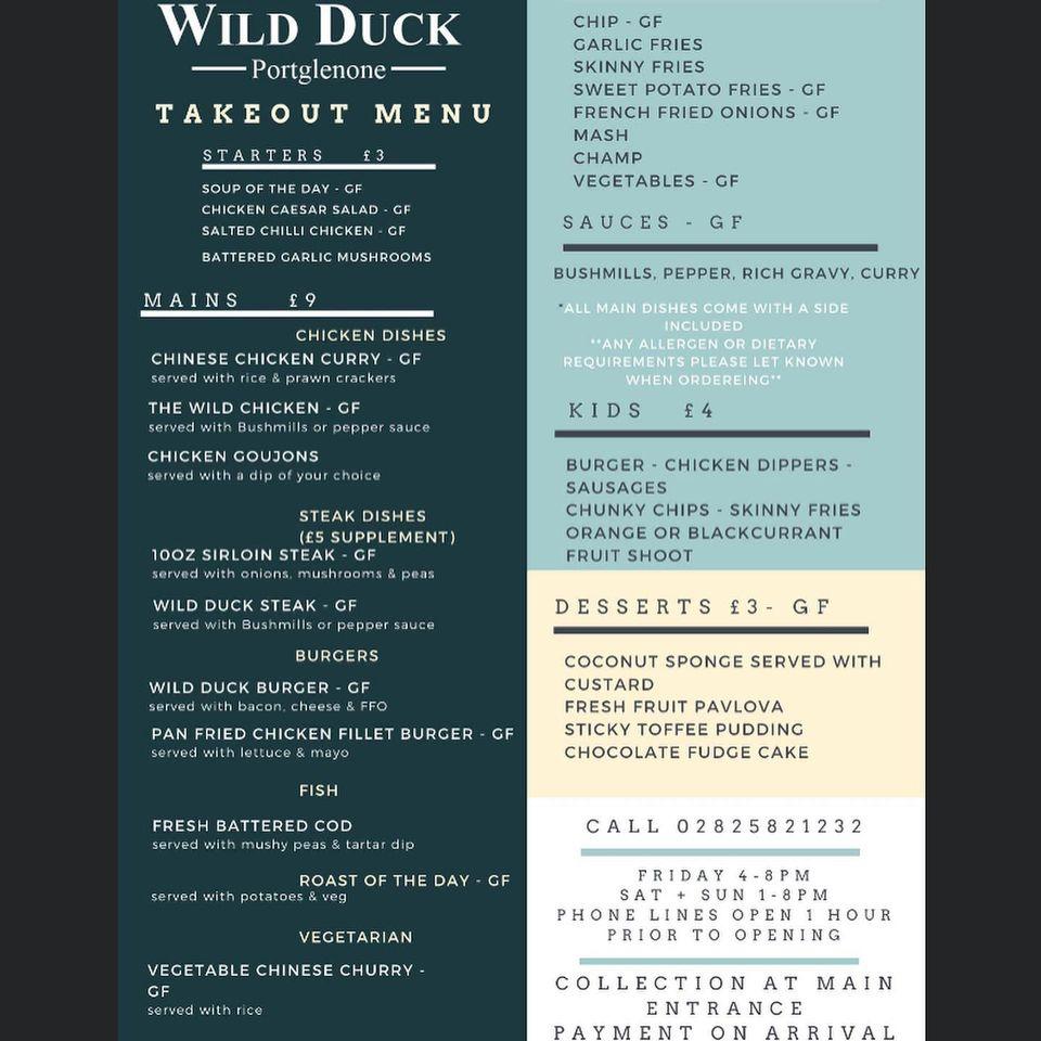 Menu at Wild Duck Inn pub & bar, Portglenone