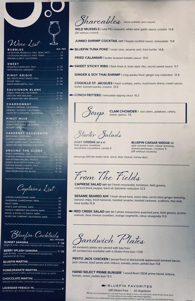 Menu at Bluefin Grill & Bar, The Villages