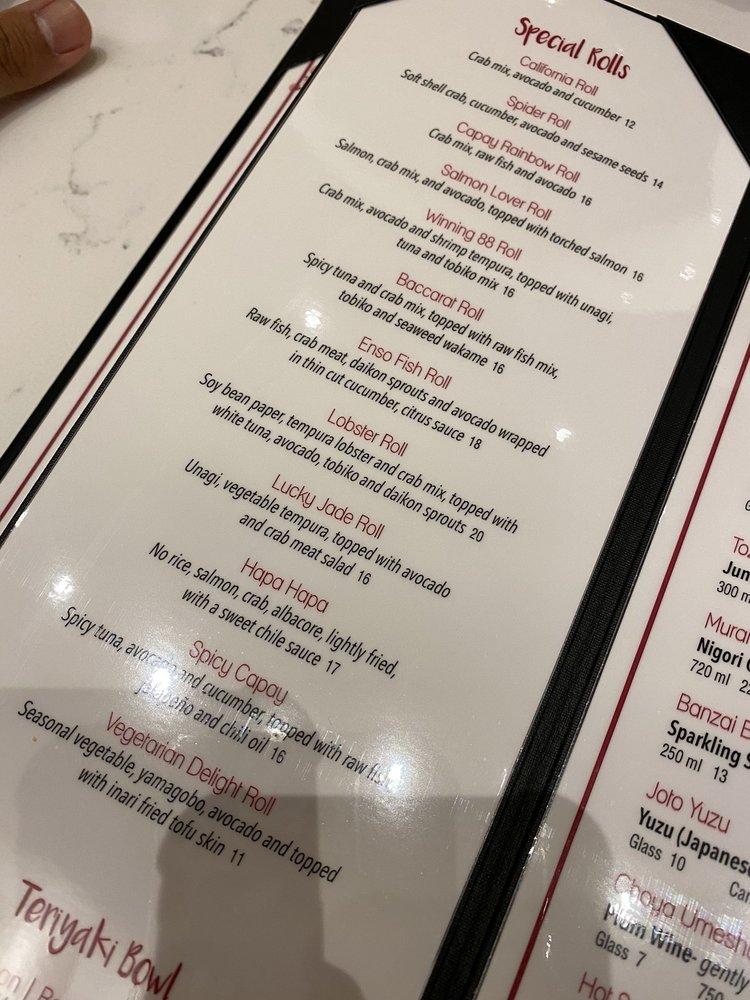 Menu at Enso Sushi restaurant, Brooks