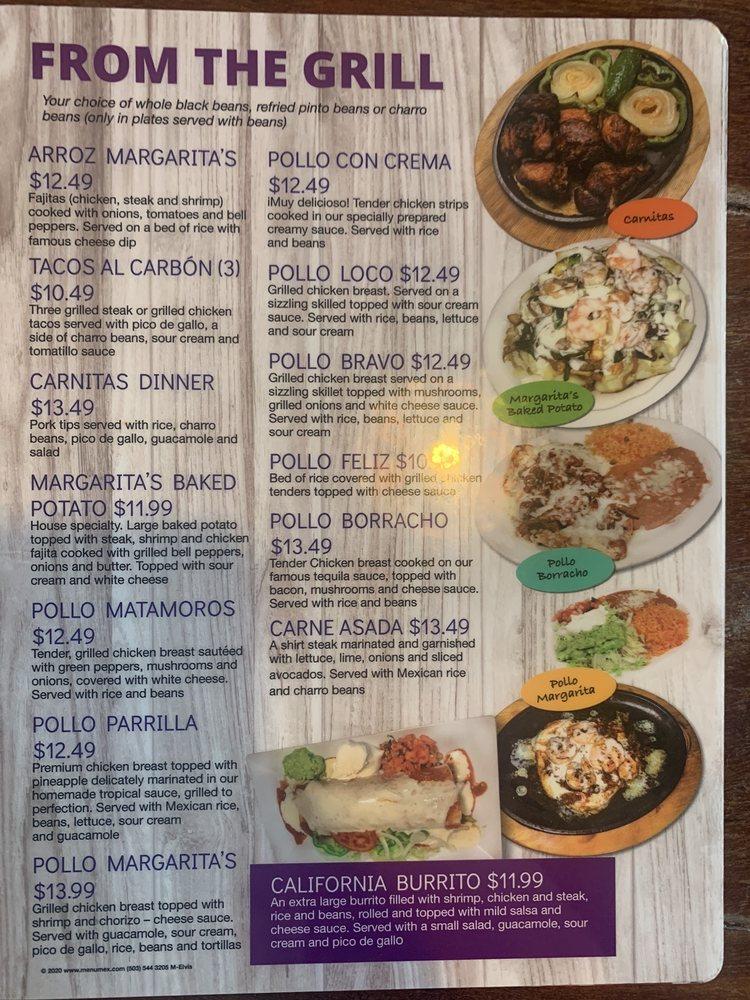 Menu at Las Margaritas restaurant, Winchester