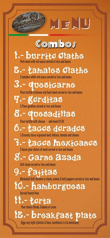 Menu at Los Tres Potrillos restaurant, Olathe