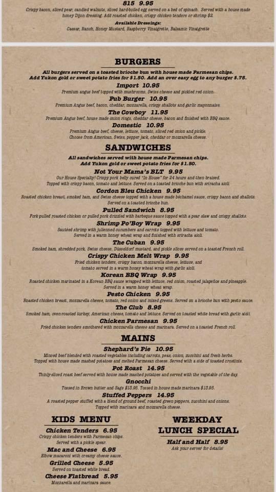 Menu at Pub 64, Sycamore