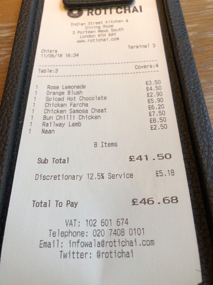 Menu at Roti Chai restaurant, London, 3 Portman Mews S
