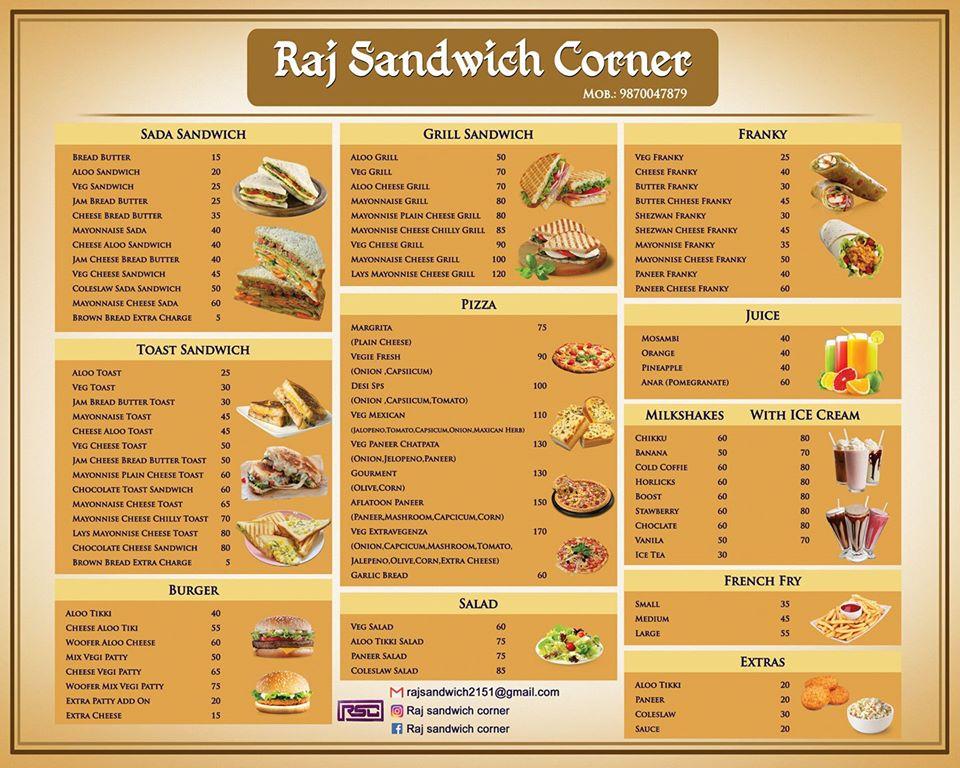 Menu at Raj sandwich corner, Mumbai, Swapnil Building
