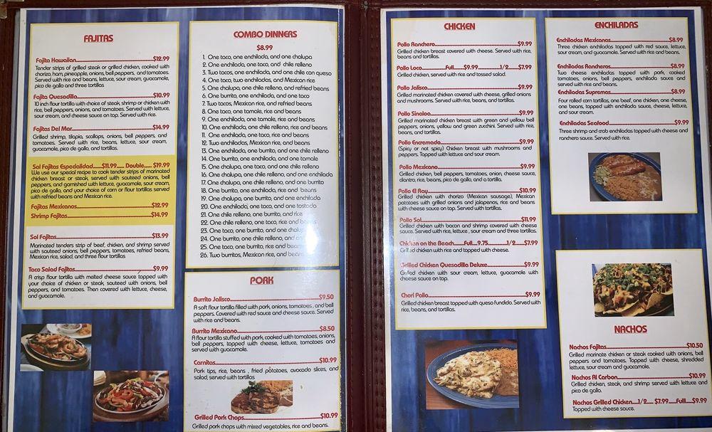 Menu at Sol Del Mar Mexican Bar and Grill, Tuscola