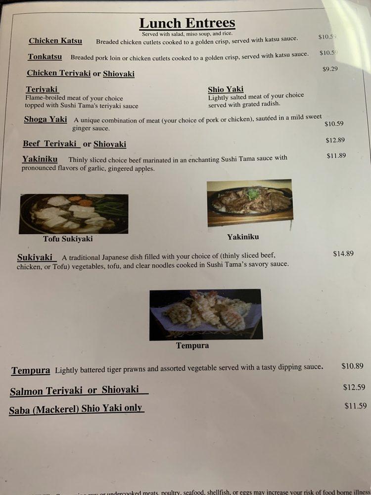 Menu at Sushi Tama Restaurant, Tacoma
