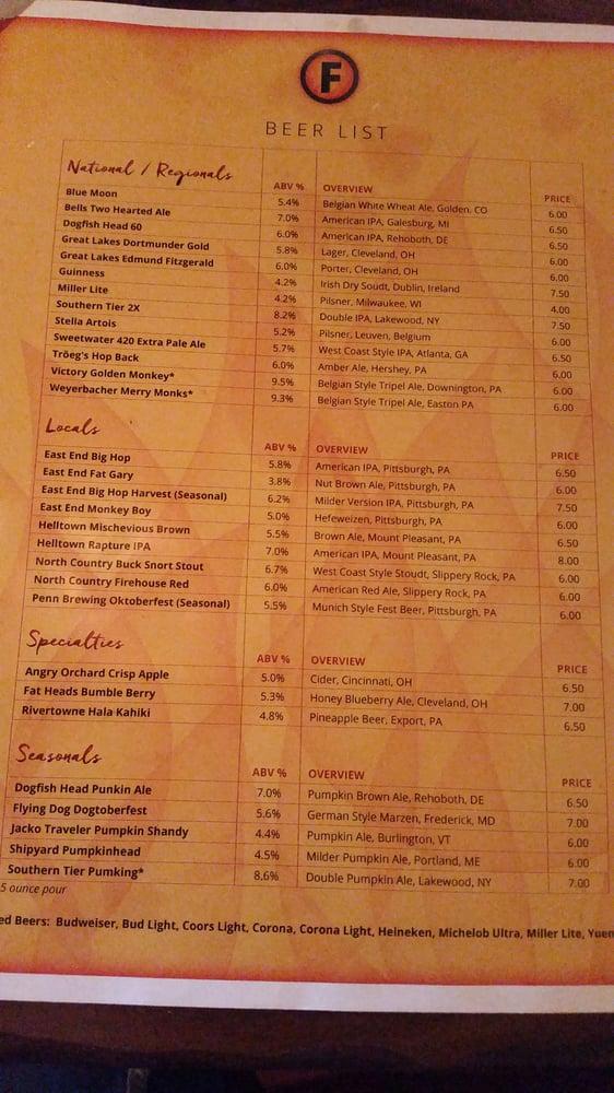 Menu at The Firepit Wood Fired Grill pub & bar, Irwin