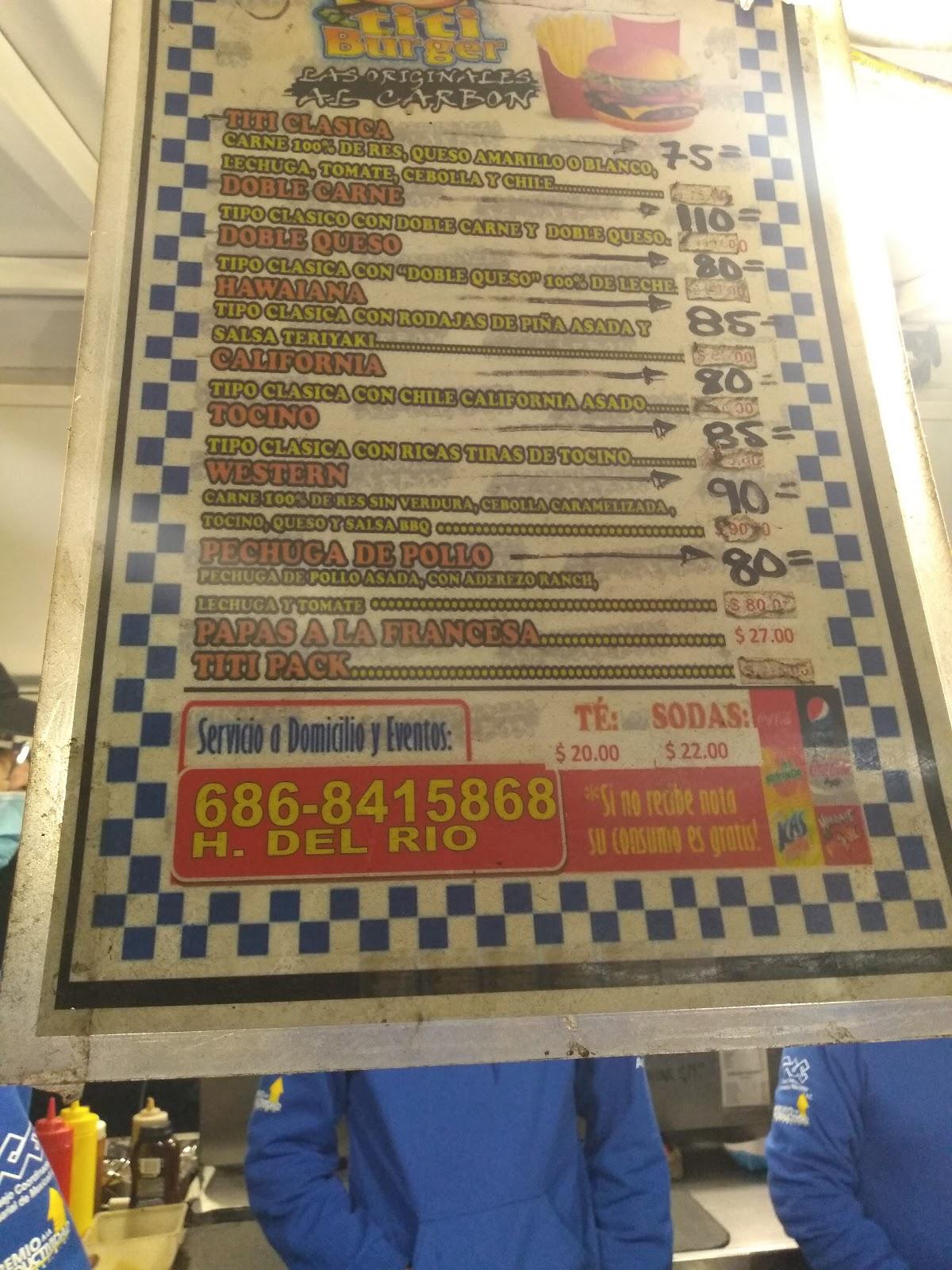 Menu at Titi Burger al Carbón - Hacienda del Río restaurant, Mexicali