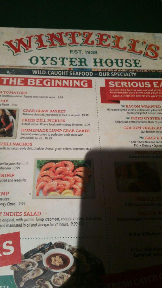 Menu at Wintzell's Oyster House restaurant, Mobile, 605 Dauphin St