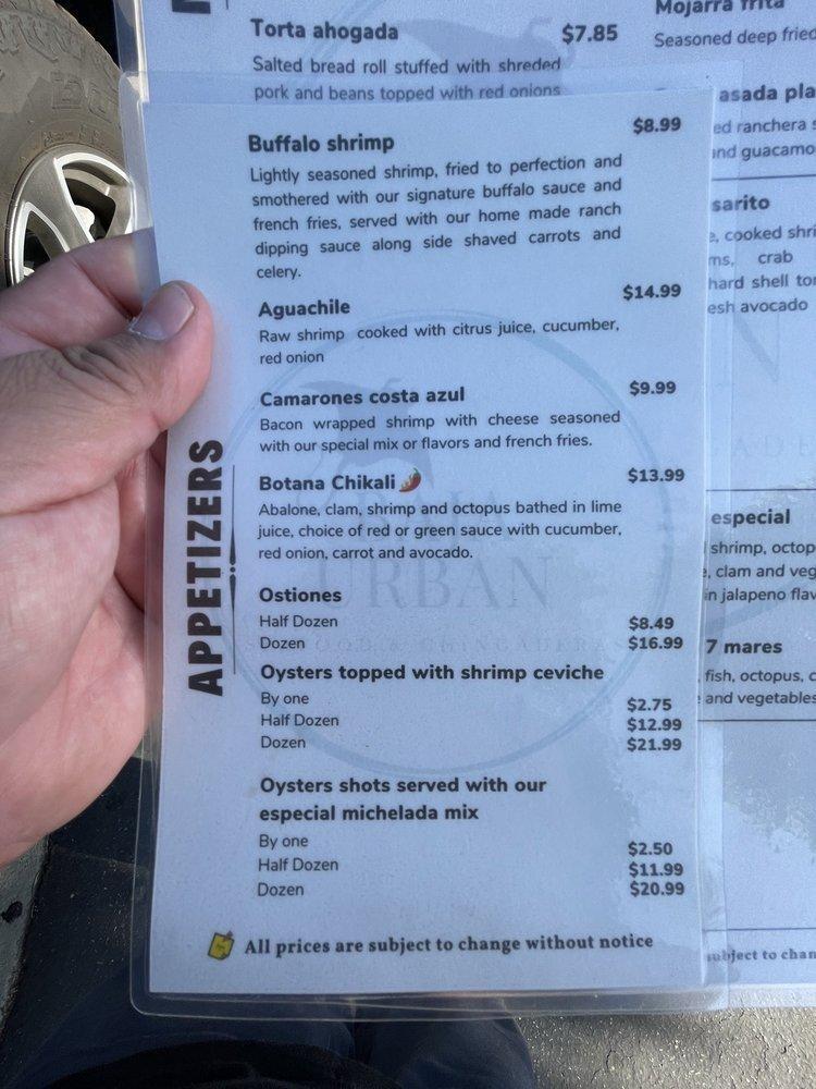Menu at Baja Urban Seafood restaurant, La Puente