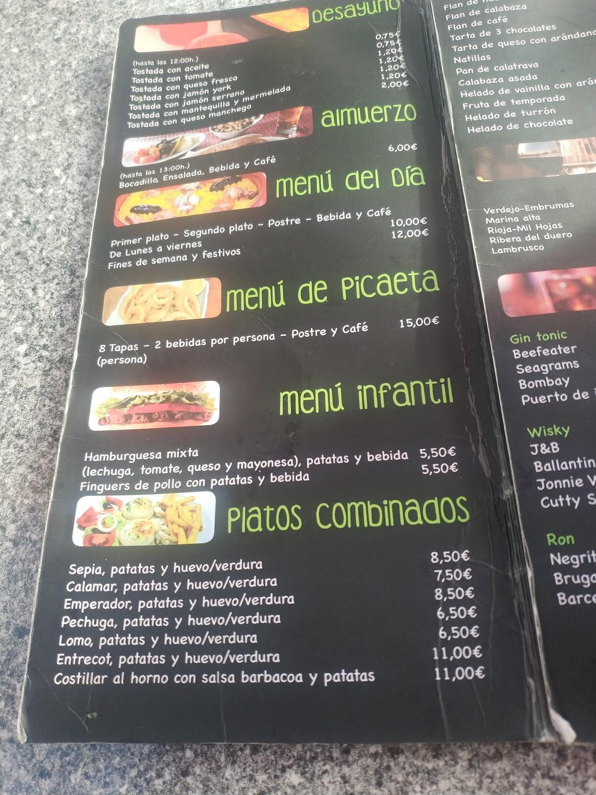 Carta de Bar Restaurante DONDE SIEMPRE, Gandia