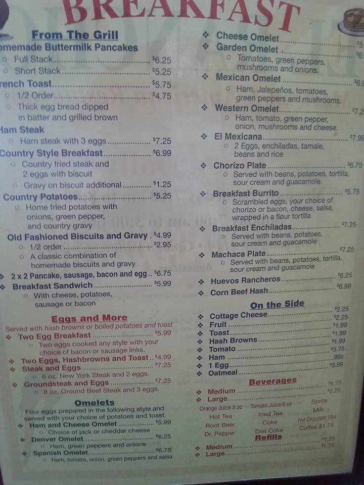 Menu at El Rancho Restaurant, Golden Valley