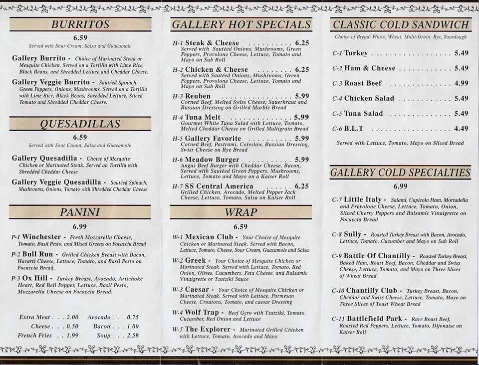 Menu at Gallery Cafe, Chantilly, Park Meadow Dr