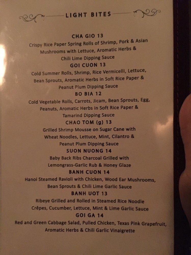 Menu at Le Colonial restaurant, Houston