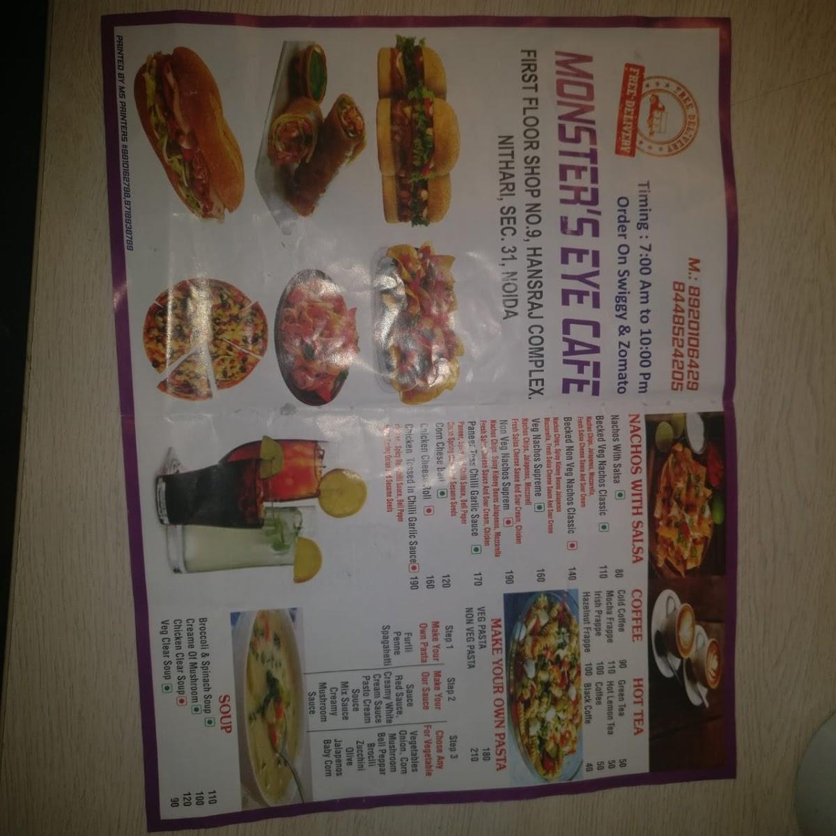 Menu at Monster’s Eye Cafe, Noida
