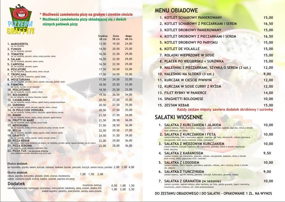 Carta de Pizzeria Graffiti, Wolbrom, Miechowska 50a
