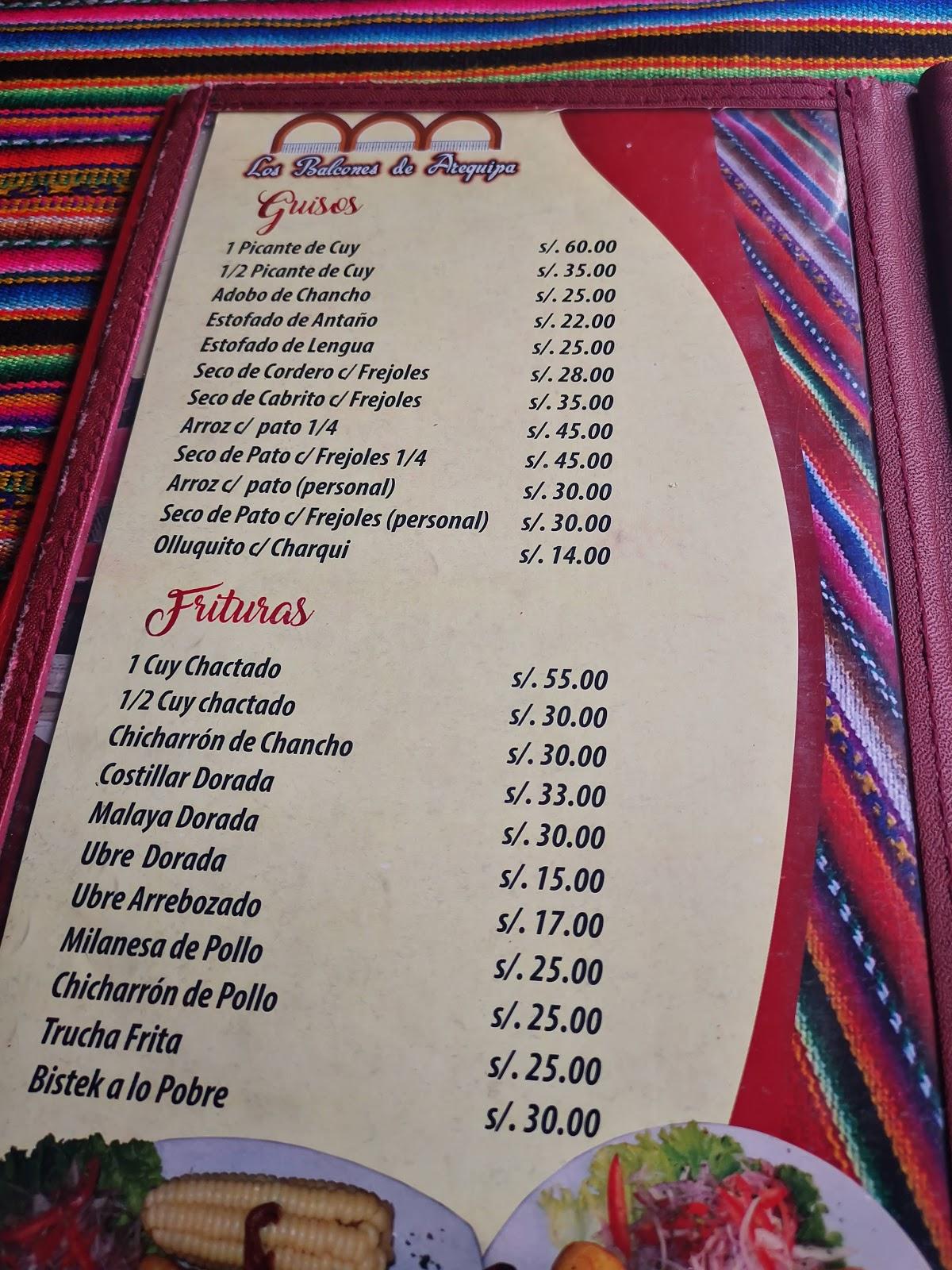 Menu at Restaurant "Los Balcones de Arequipa", San Luis District