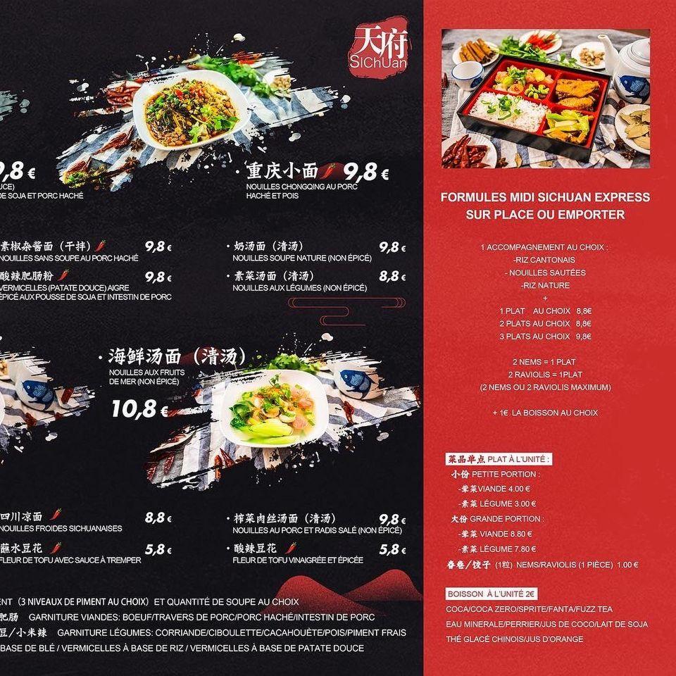 Menu au Restaurant Tian Fu, Paris, 88 Rue de Provence