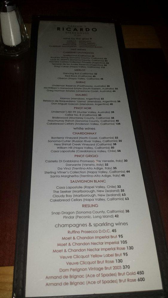 Menu at Ricardo Steakhouse, New York City, 2nd Ave