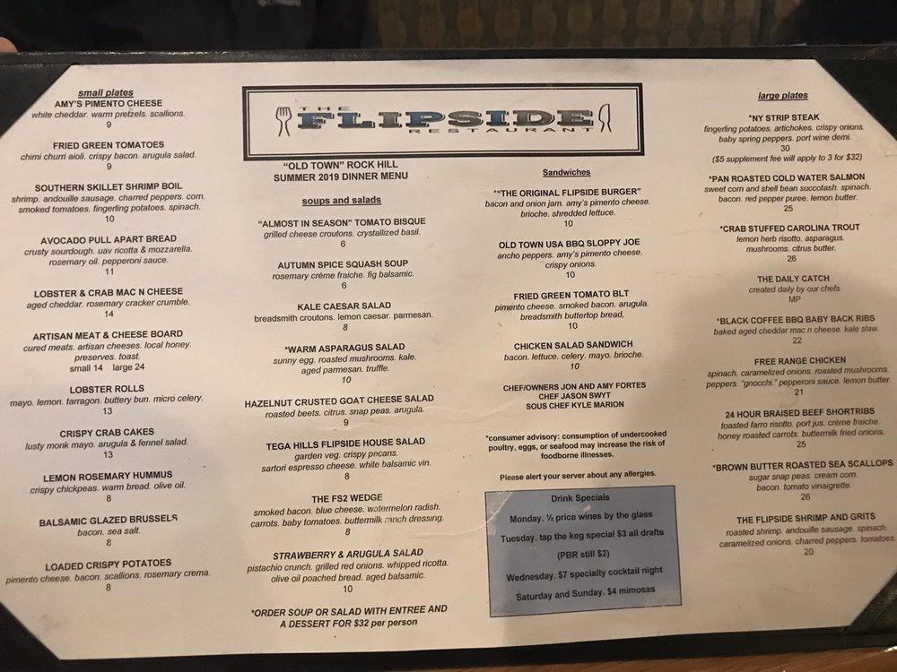 Menu at The Flipside Restaurant, Rock Hill