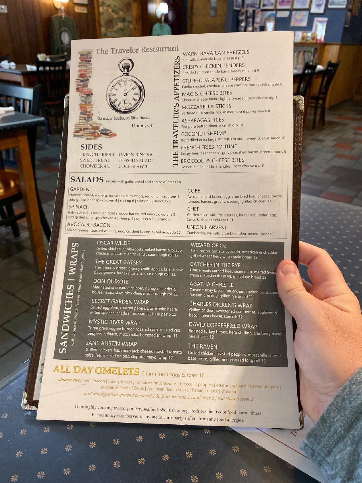 Menu at The Traveler Restaurant, Union